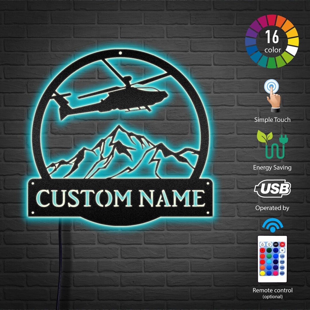 Personalized Led Helicopter Machine Monogram Metal Sign Art, Custom ...
