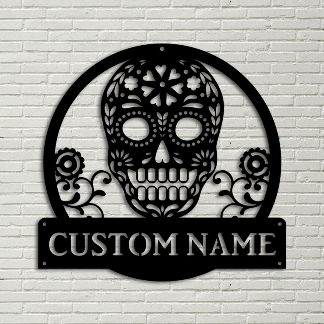 Personalized Sugar Skull Metal Sign Art, Custom Sugar Skull Monogram ...