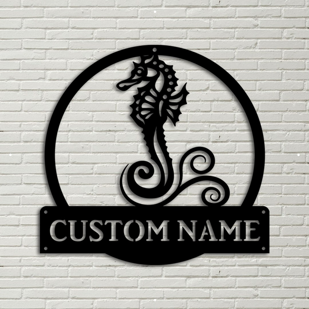 Personalized Seahorse Monogram Metal Sign Art, Custom Seahorse Metal ...