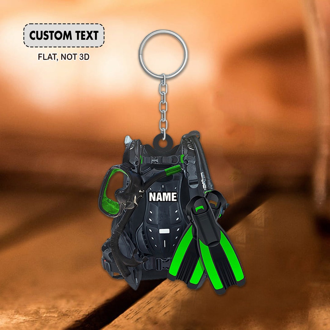 Personalized Scuba Diving Equipment Keychain, Custom Name & Color Flat ...