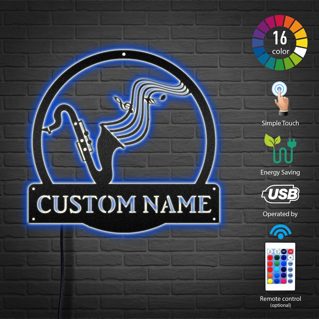 Personalized Saxophone Metal Sign Art, Custom Saxophone Led Metal Sign ...