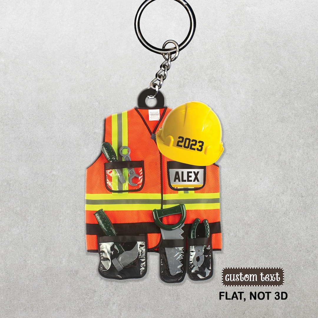 Construction Worker Customized Keychain, Construction Uniform Keychain ...
