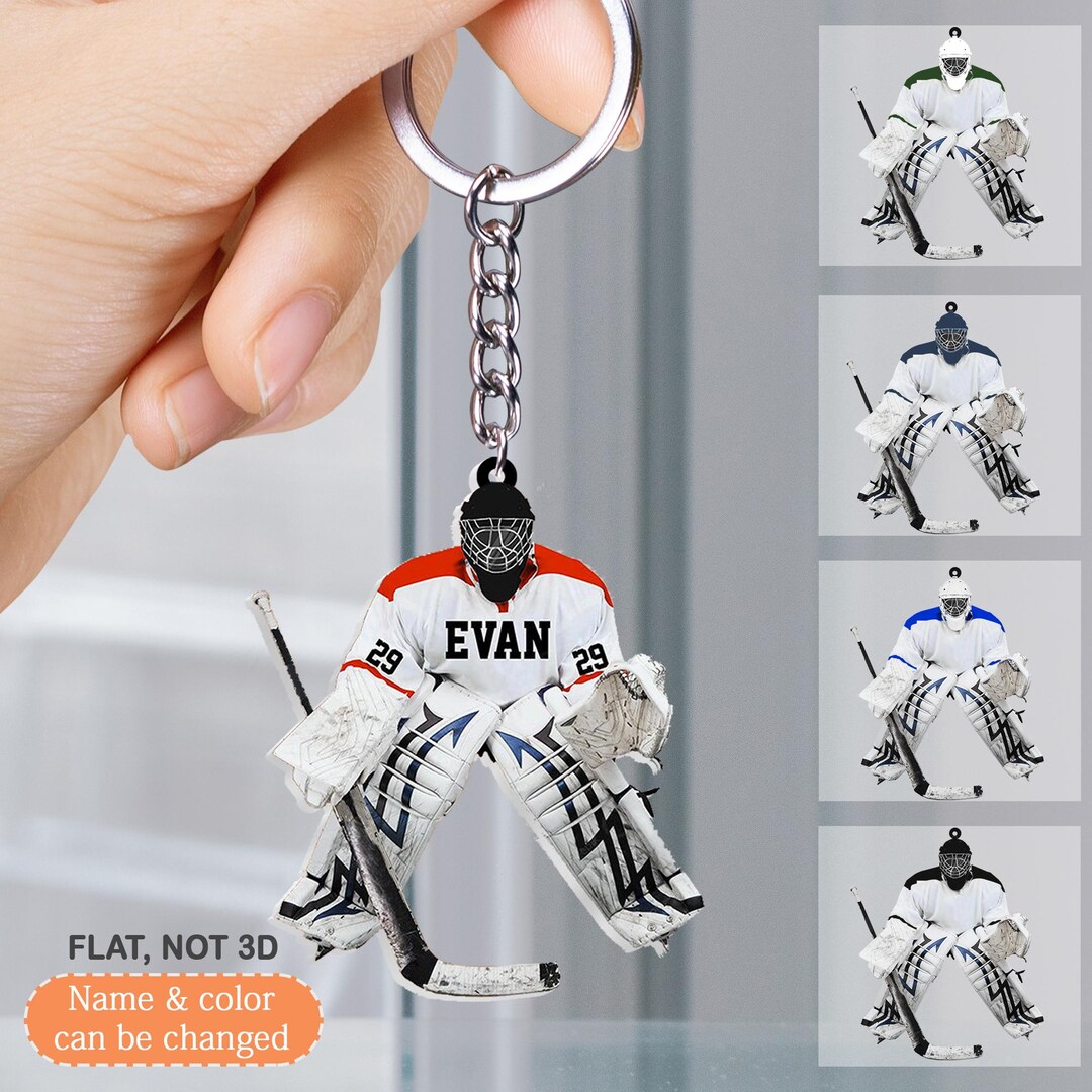 Personalized Hockey Goalie Flat Acrylic Keychain & Ornament, Gift for ...