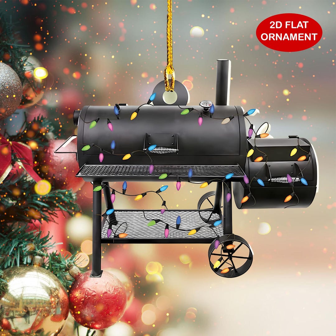 Personalized Smoker BBQ Christmas Lights Flat Ornament, Camping BBQ ...