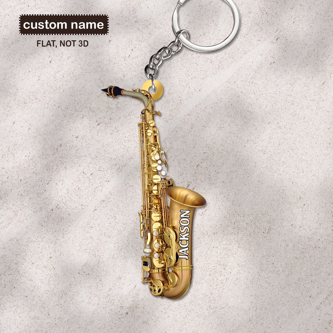 Personalized Saxophone 2D Flat Keychain, Saxophone Lover Gift, Musical ...