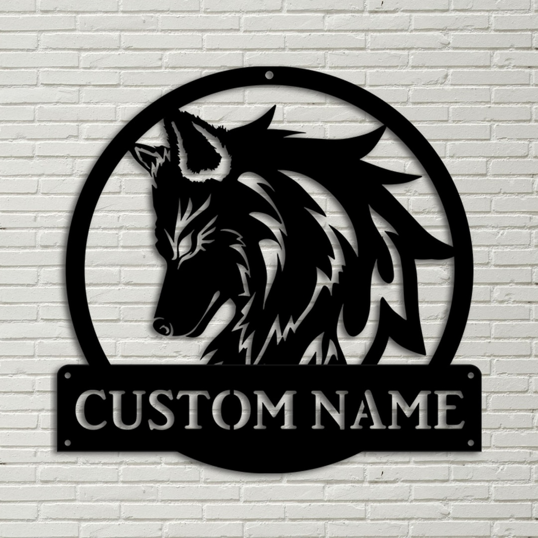 Personalized Wolf Monogram Metal Sign Art, Custom Wolf Monogram Metal ...