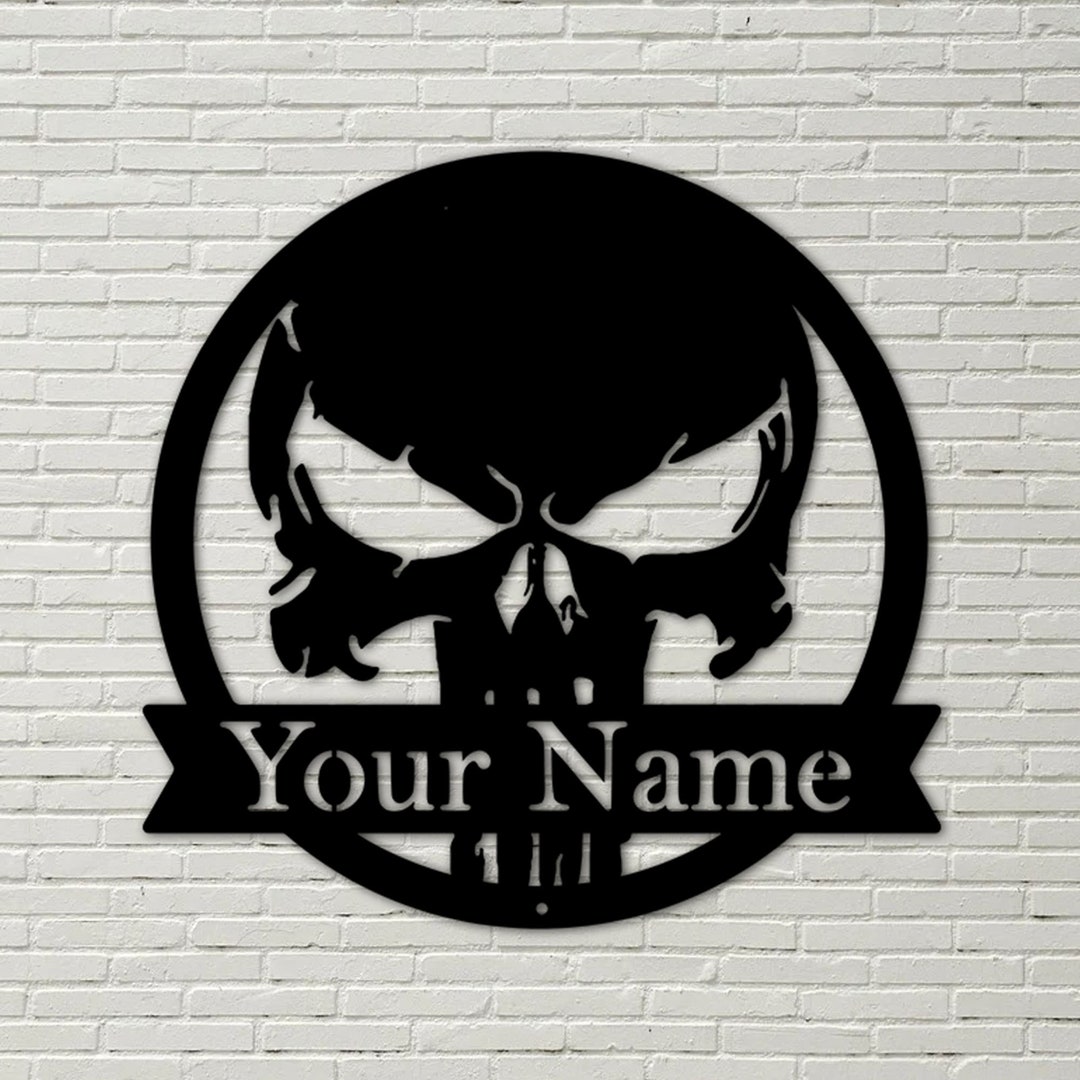 Personalize Skull Led Metal Sign, Custom Skull Metal Sign, Skull Sign ...