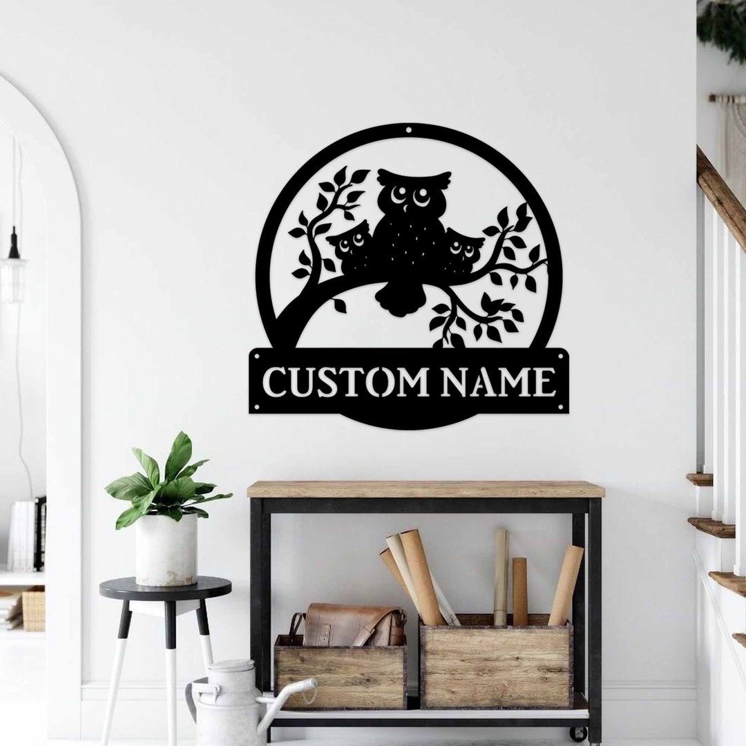 Custom Owl Metal Sign, Personalized Metal Owl Sign, Owl Metal Wall Art ...