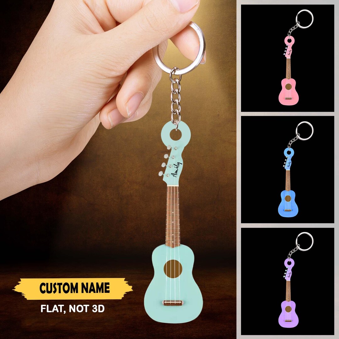 Ukulele Pastel Colors 2D Keychain, Ukulele Custom Name Keychain ...