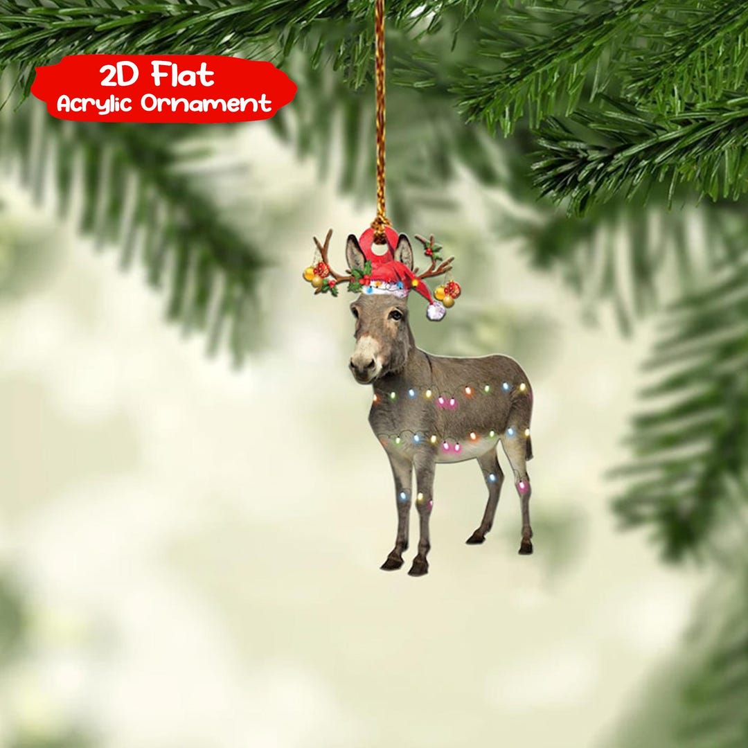 Personalized Donkey Reindeer Lights Christmas Ornament, Cute Donkey ...