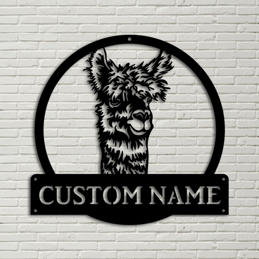 Personalized Llama Animal Monogram Metal Sign Art, Custom Llama Metal ...