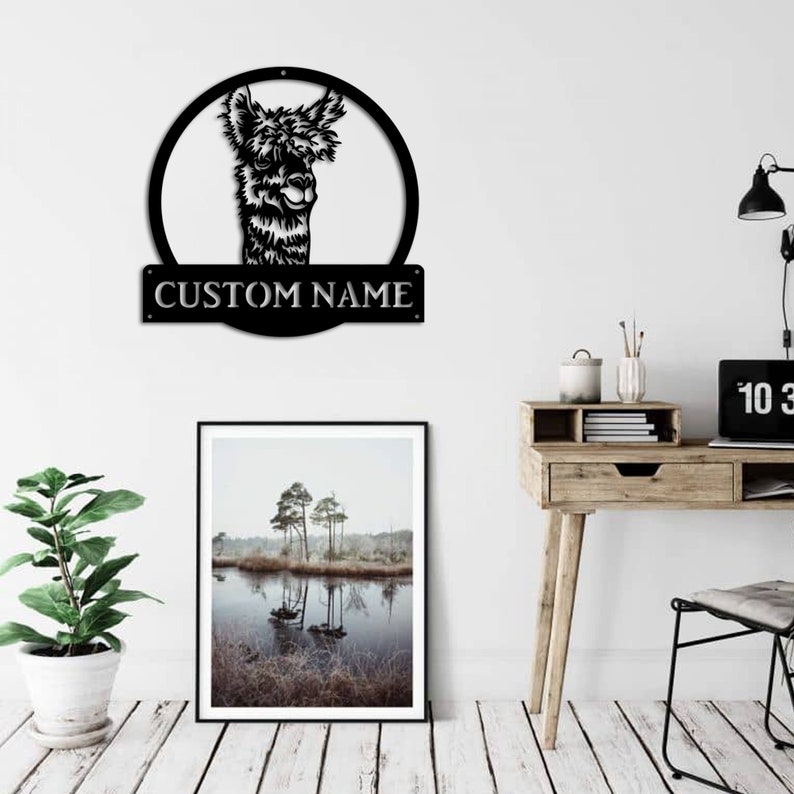 Personalized Llama Animal Monogram Metal Sign Art, Custom Llama Metal ...
