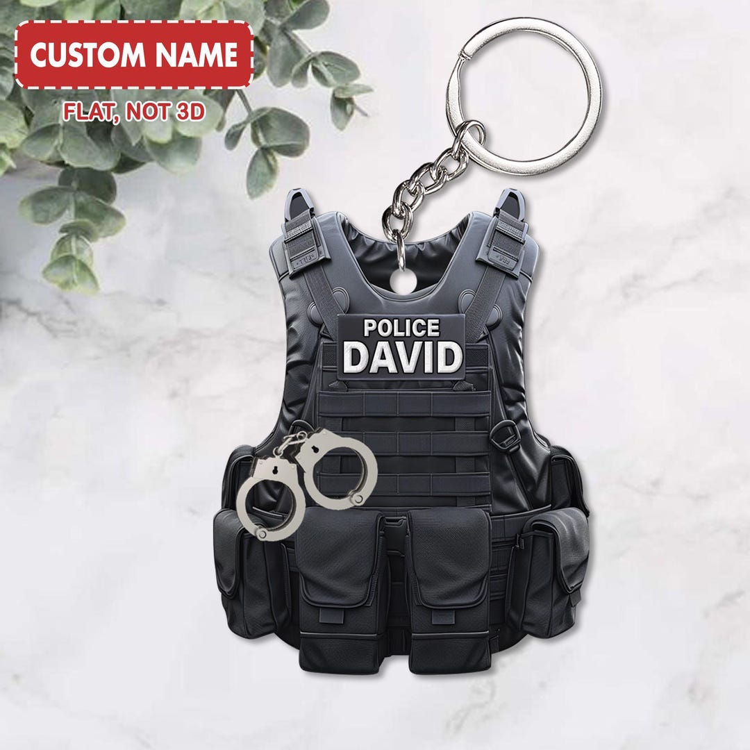 Personalized Police Bulletproof Vest Flat Keychain, Police Keychain ...