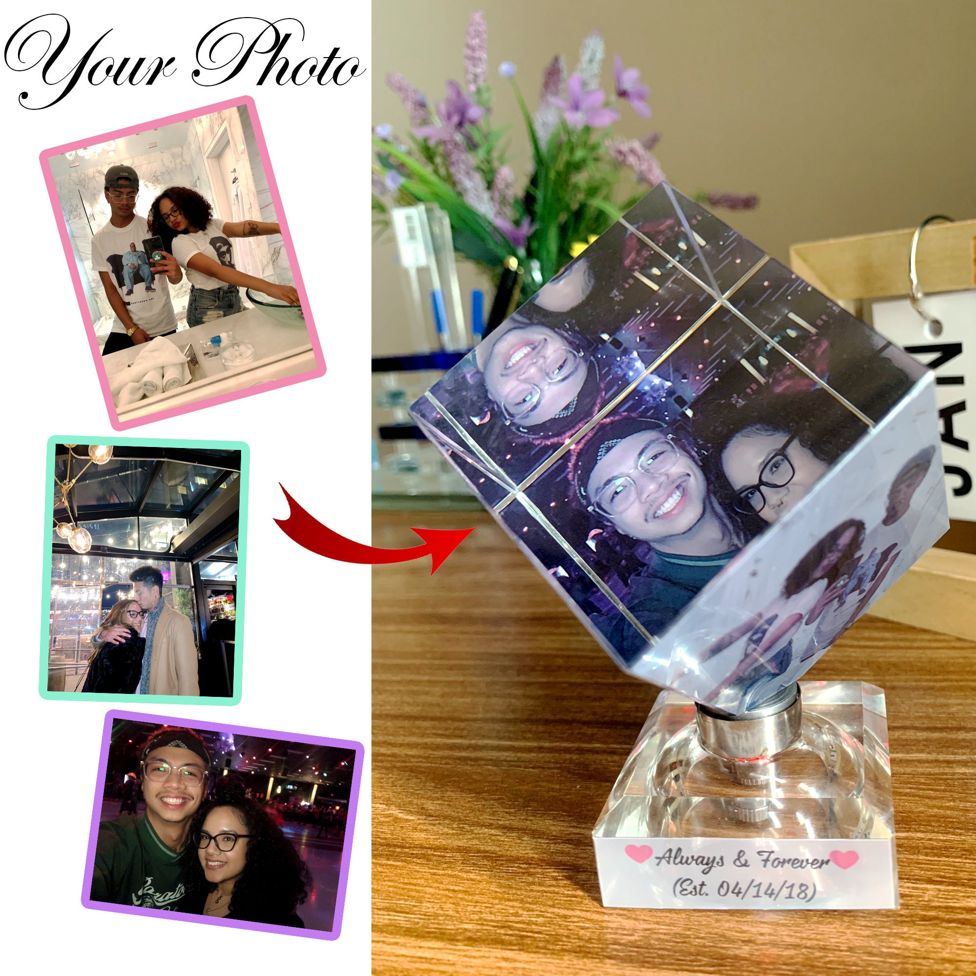 3d Crystal Photo Crystal Photo Cube Frames for Photos | Etsy