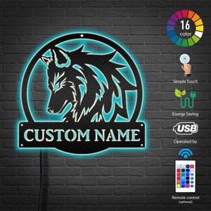 Personalized Wolf Monogram Metal Sign Art, Custom Wolf Monogram Metal ...