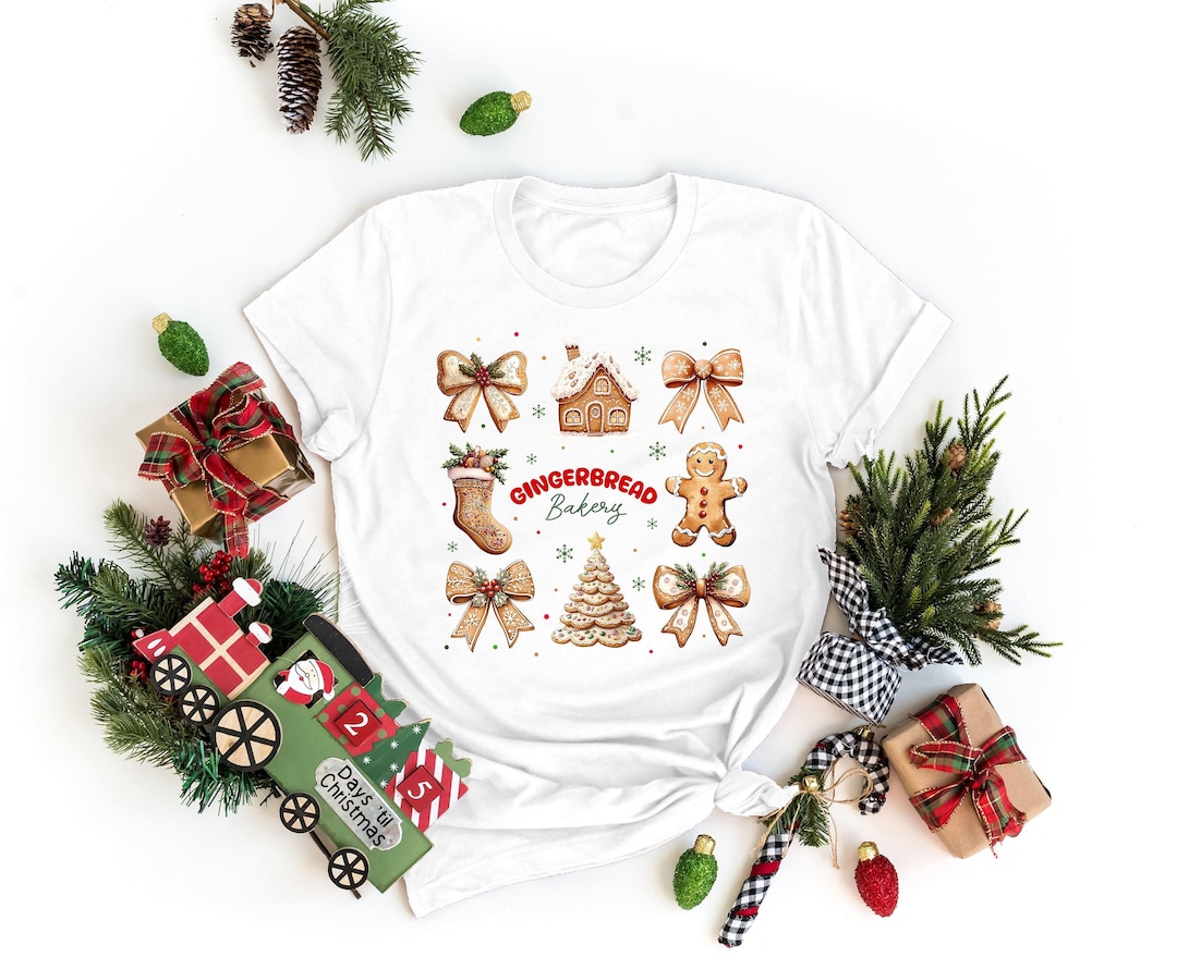 Coquette Gingerbread Bakery Bow Shirt, Coquette Christmas Shirt ...