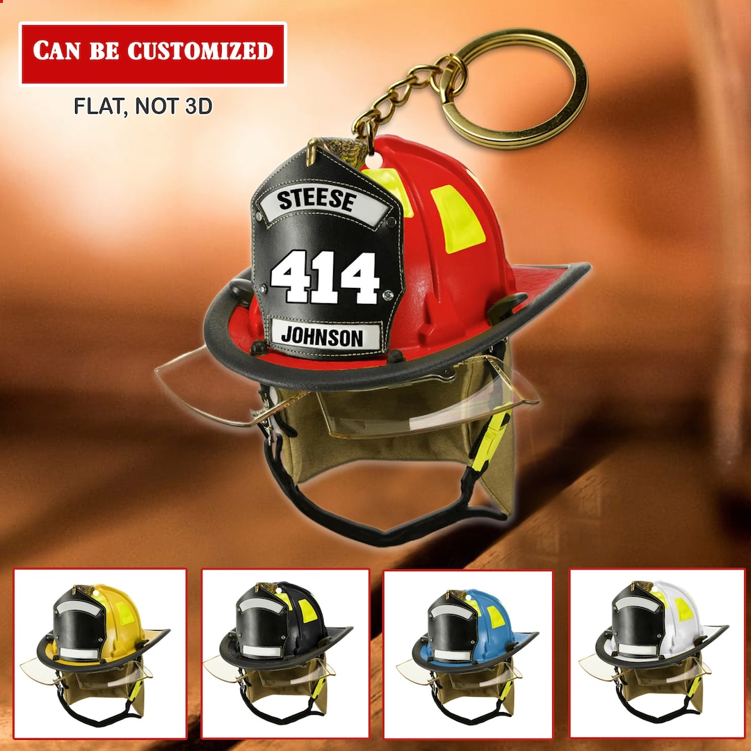 Personalized Firefighter Helmet Keychain & Car Ornament, Custom ...