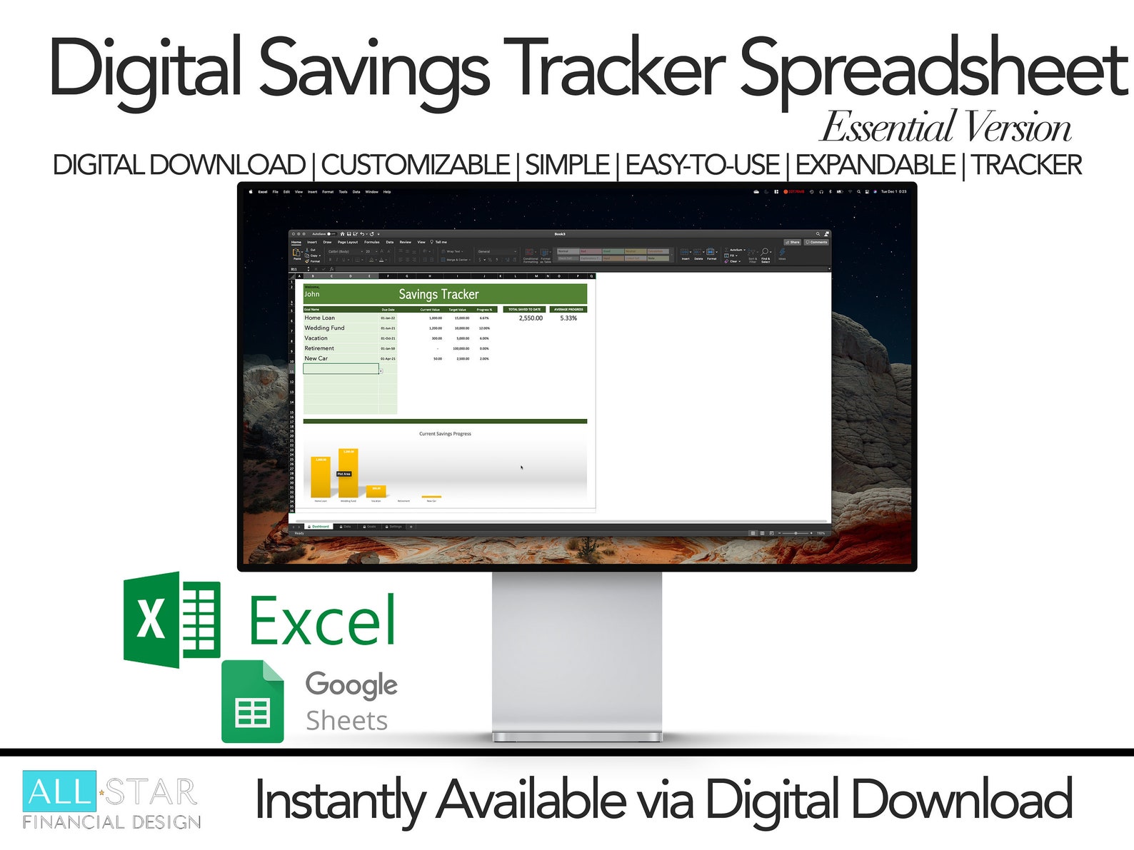 Digital Personal Savings Tracker | Goal Based Savings Planner and ...