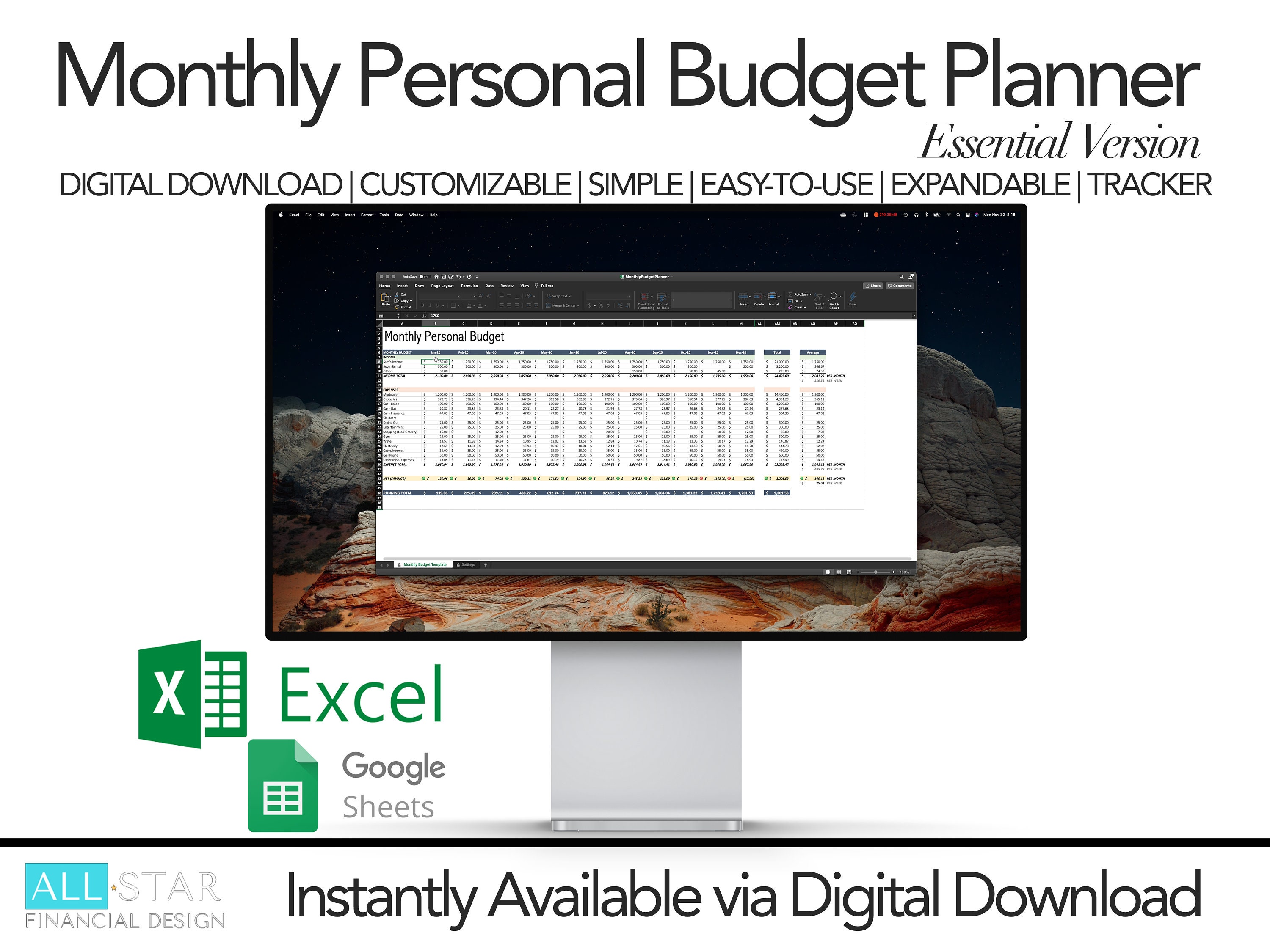 Digital Income & Expenses Tracker | Monthly Personal Budget Planner ...