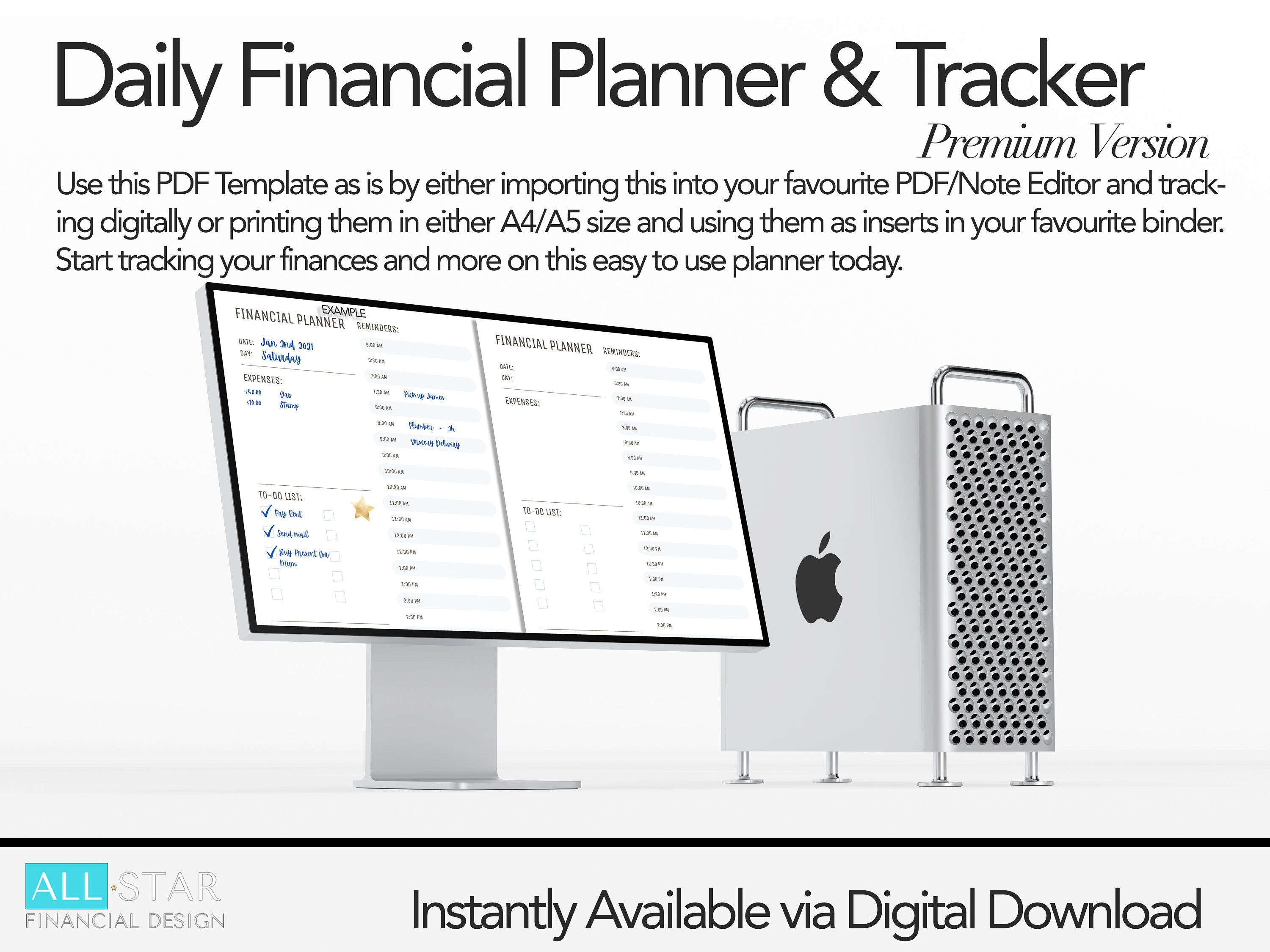 Minimalistic Daily Finance Planner | Expense Tracker | Office Diary Log ...