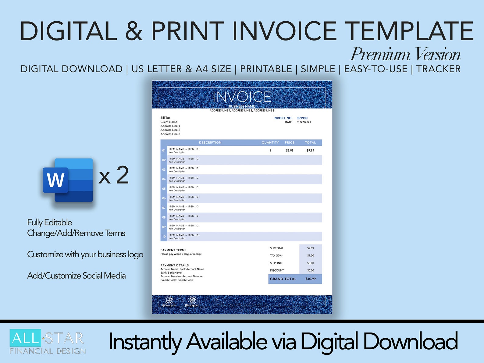 Printable Invoice Template | Order Form 2025 | Business Invoice Form ...