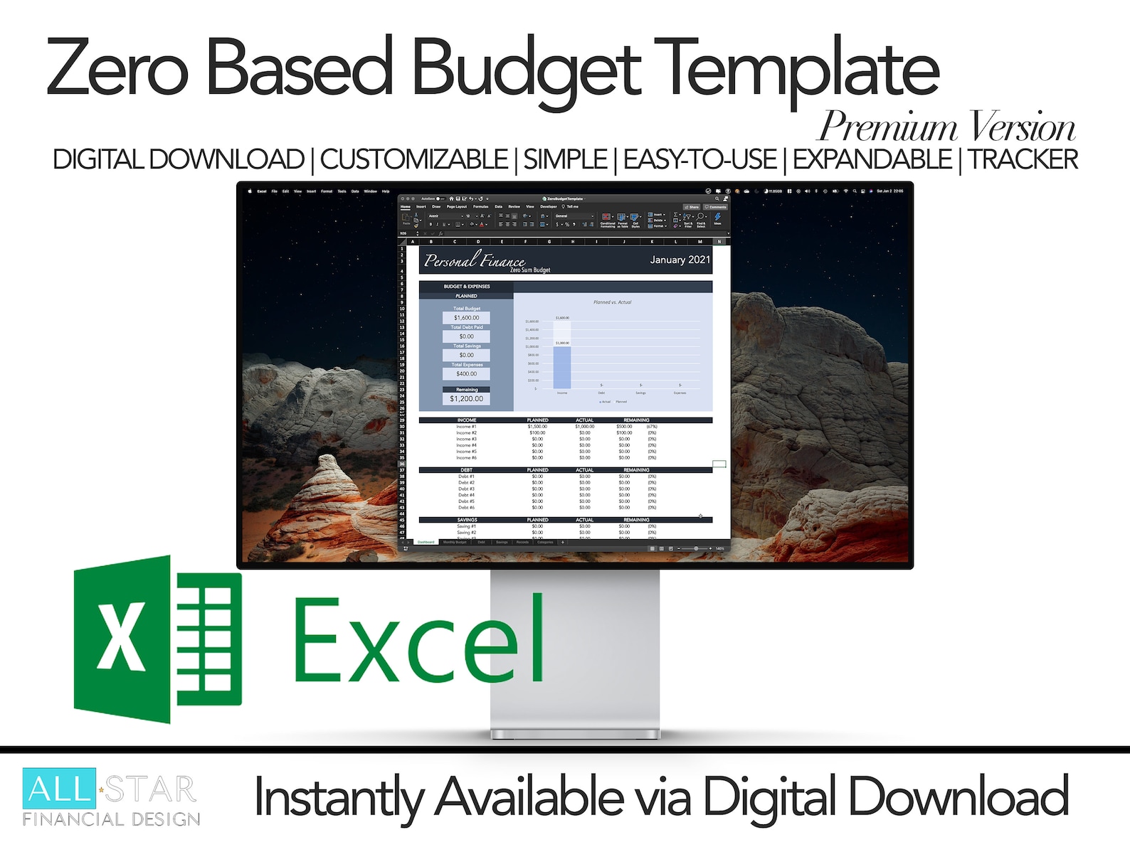 Monthly Budget Template Zero Based Budget Income Expense Tracker Dave ...