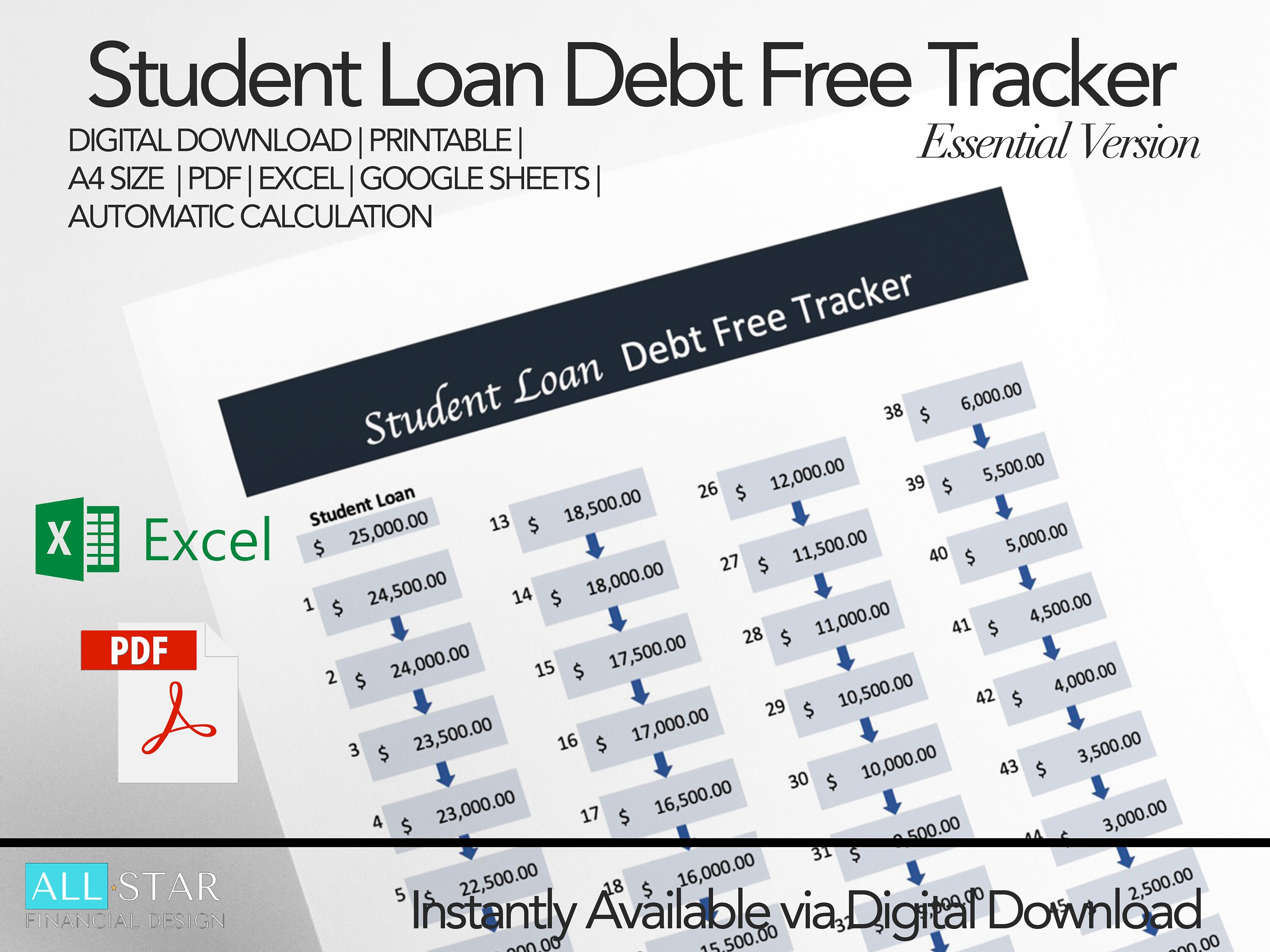 Printable Student Loan Debt Free Tracker | Debt Payoff Tracker ...