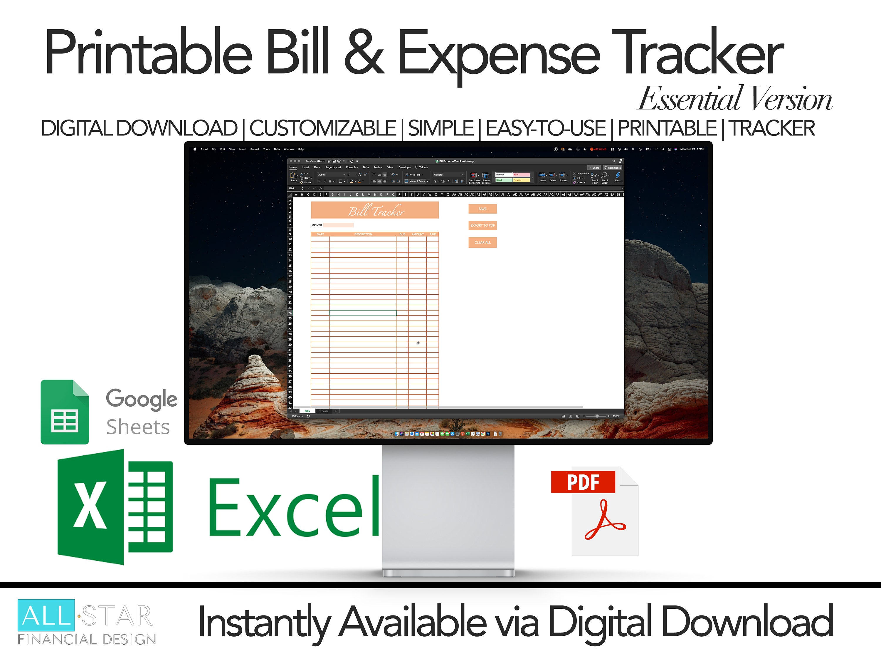 Printable Monthly Bill & Expense Tracker Bill Tracker Expense Checklist ...