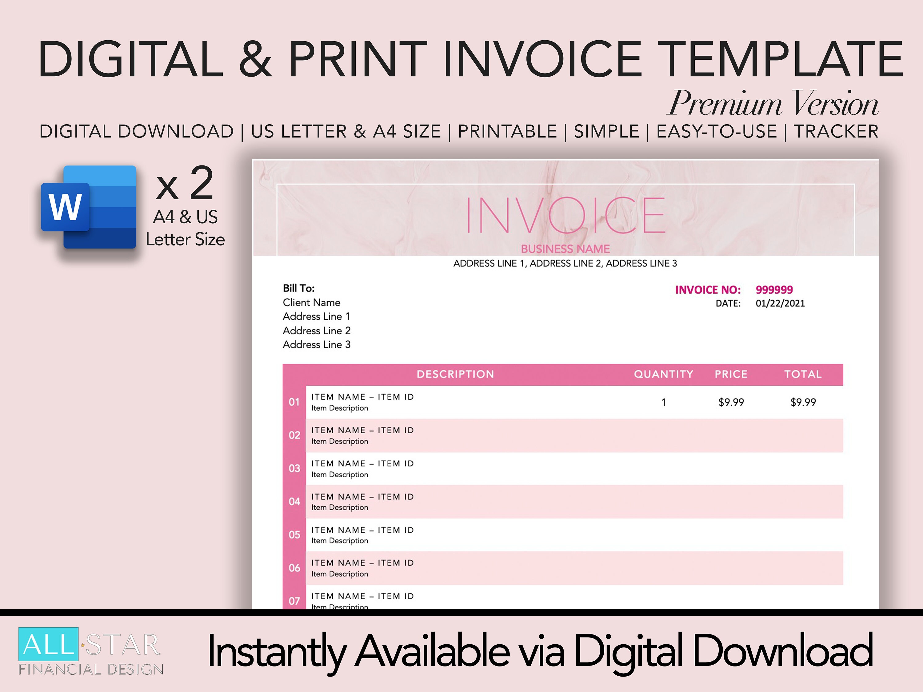 Printable Invoice Template | Order Form | Business Invoice Form ...