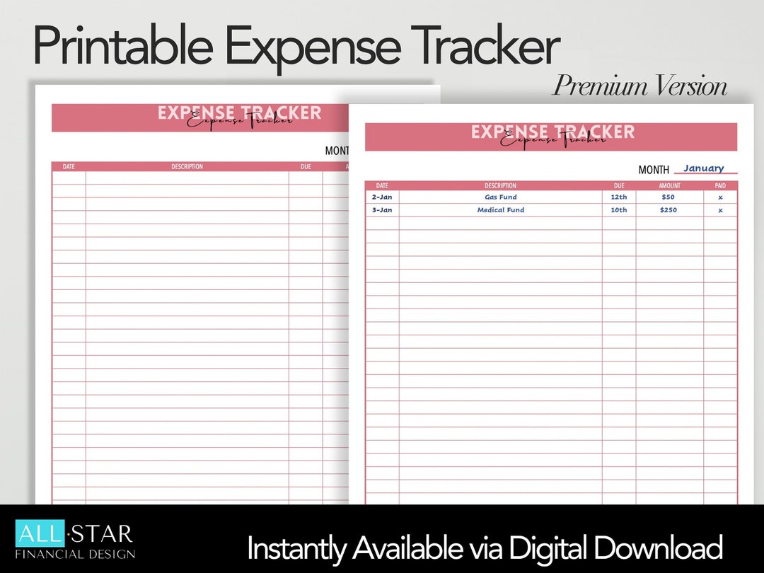 Monthly Expense Tracker Printable: Finance Log, A4 PDF (digital ...