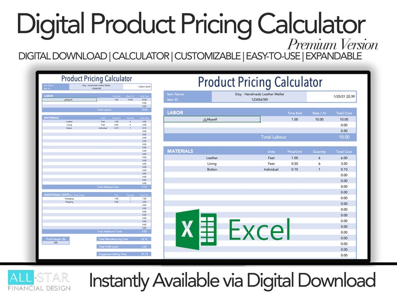 Product Pricing Calculator, Handmade Item Pricing Worksheet Profit ...