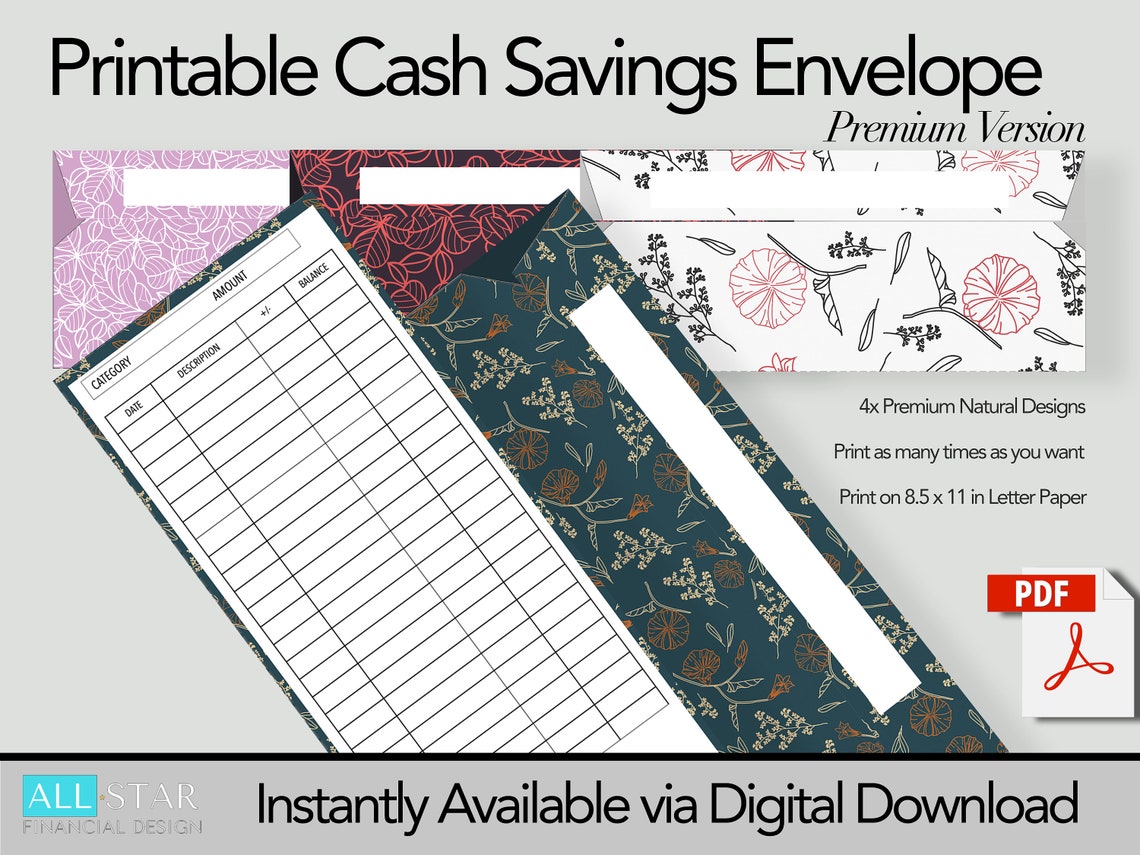 Cash Savings Envelope Printable, Budgeting Savings Envelopes, Cash ...