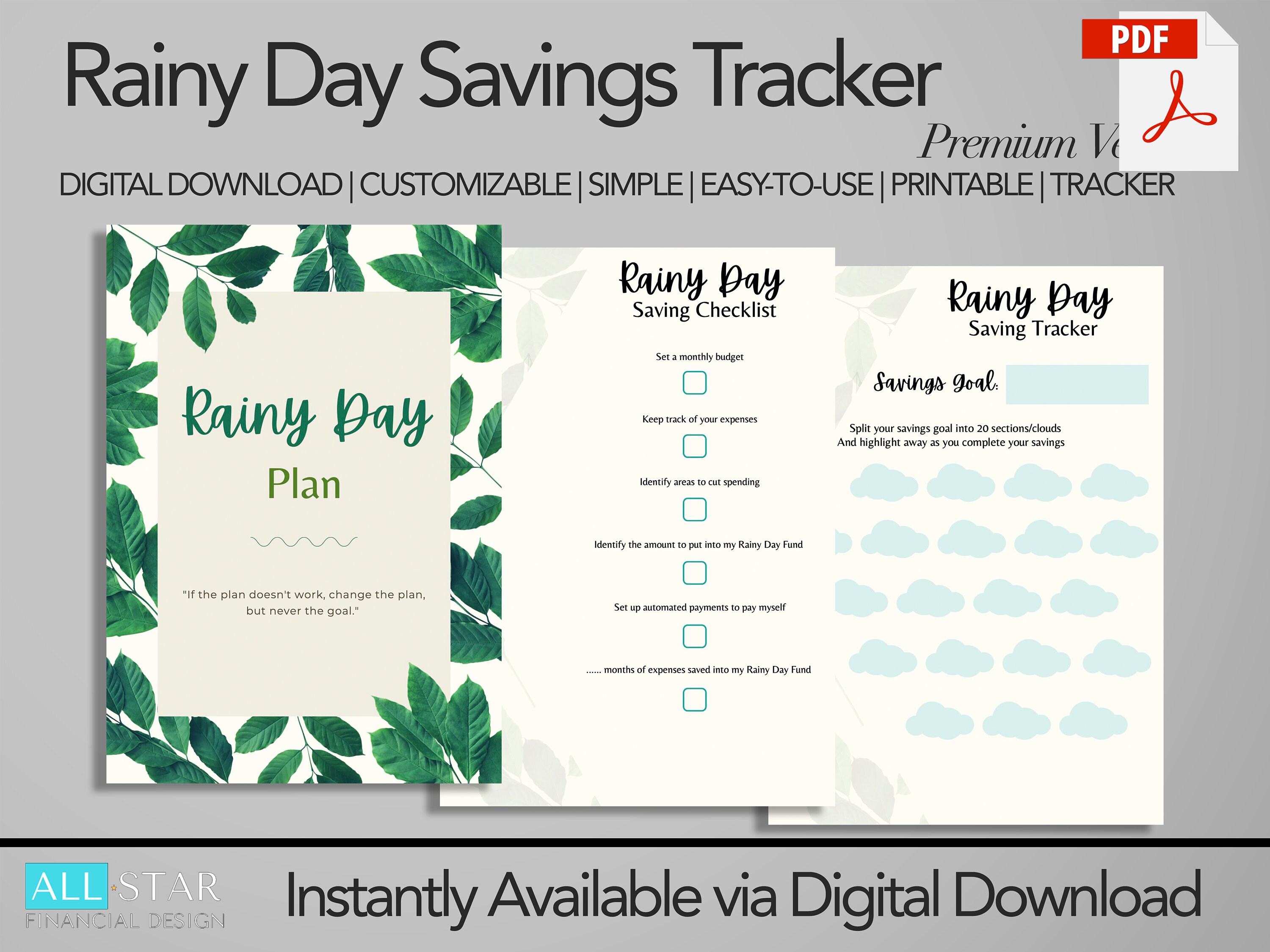 Rainy Day Savings Tracker | Savings Goal, Financial Planner, Step ...