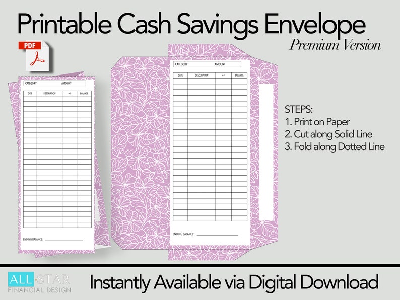 Cash Savings Envelope Printable, Budgeting Savings Envelopes, Cash ...