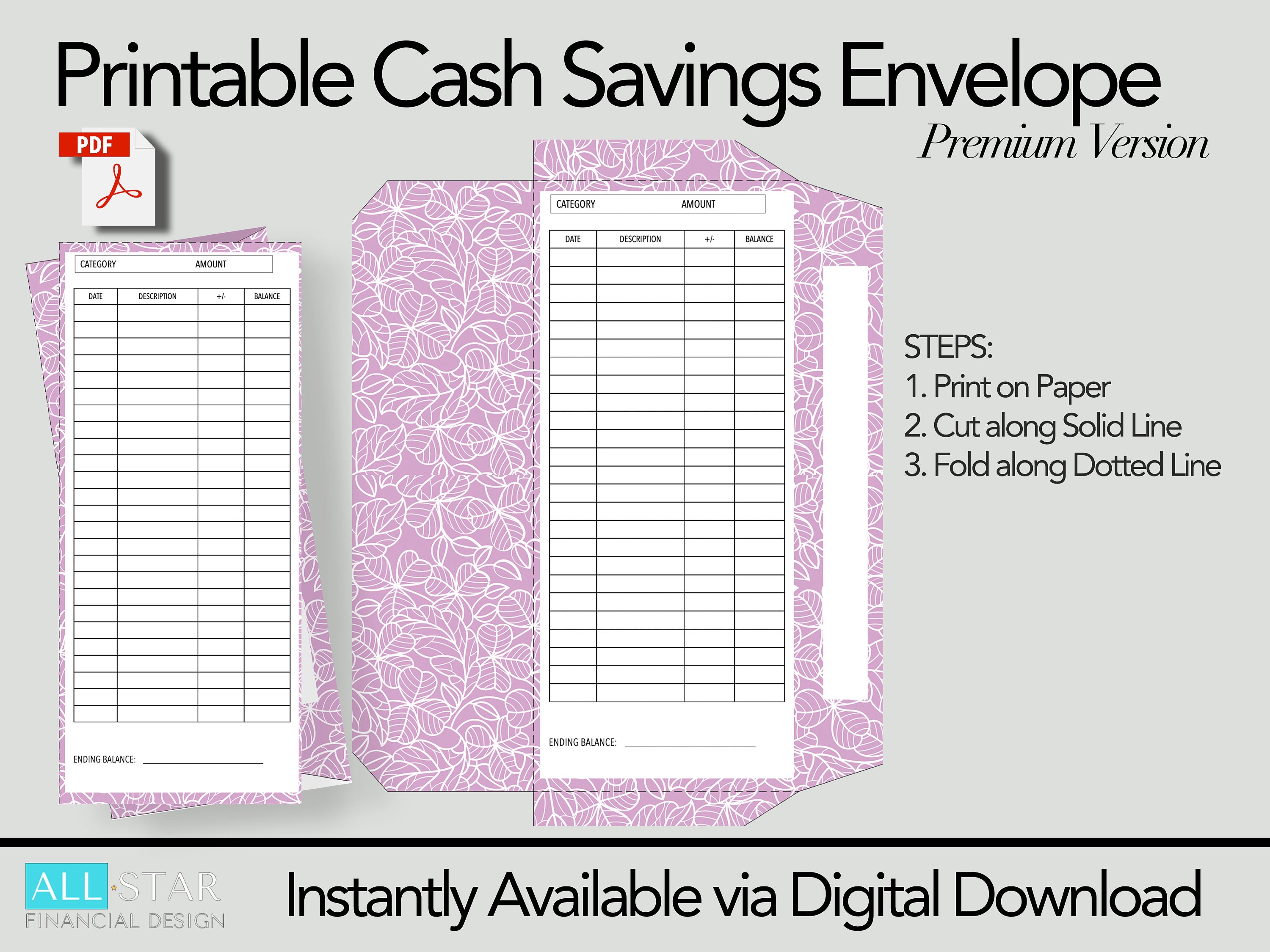 Cash Savings Envelope Printable, Budgeting Savings Envelopes, Cash ...