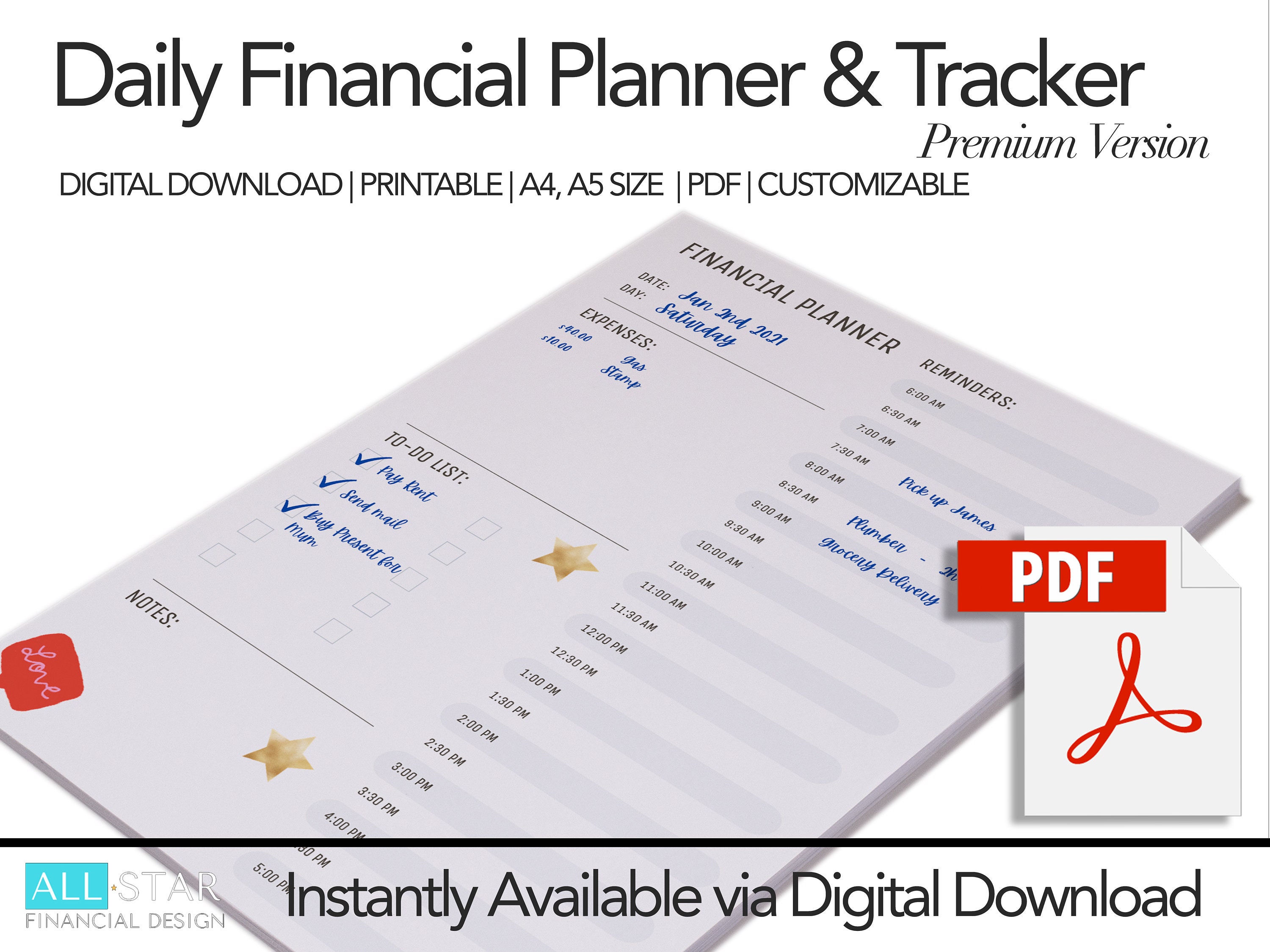Minimalistic Daily Finance Planner | Expense Tracker | Office Diary Log ...