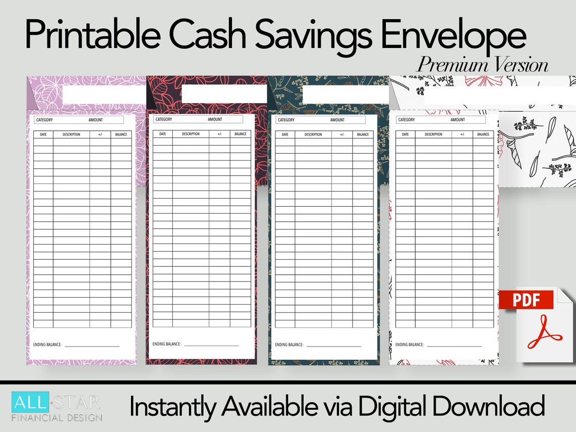 Cash Savings Envelope Printable, Budgeting Savings Envelopes, Cash ...