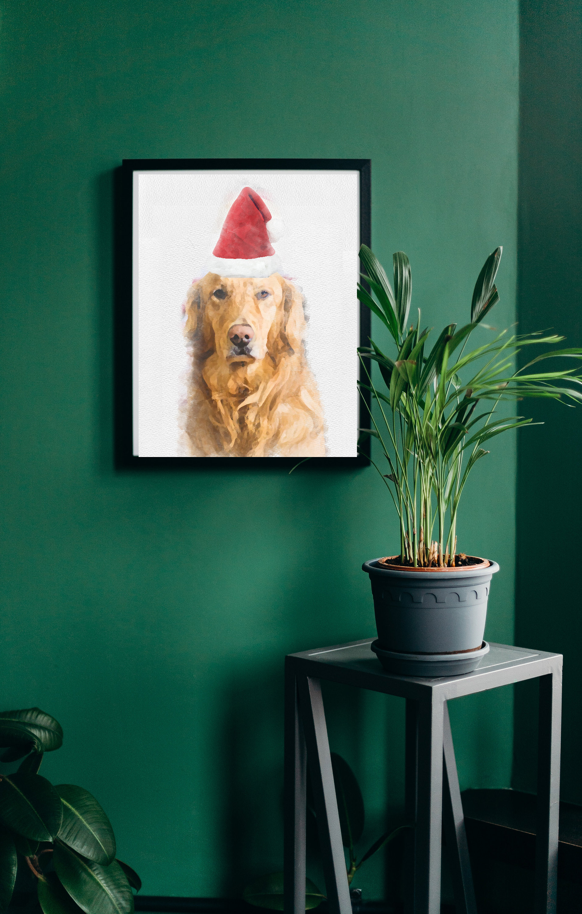 Golden Retriever Santa Hat Christmas Dog Watercolor Digital Artwork ...