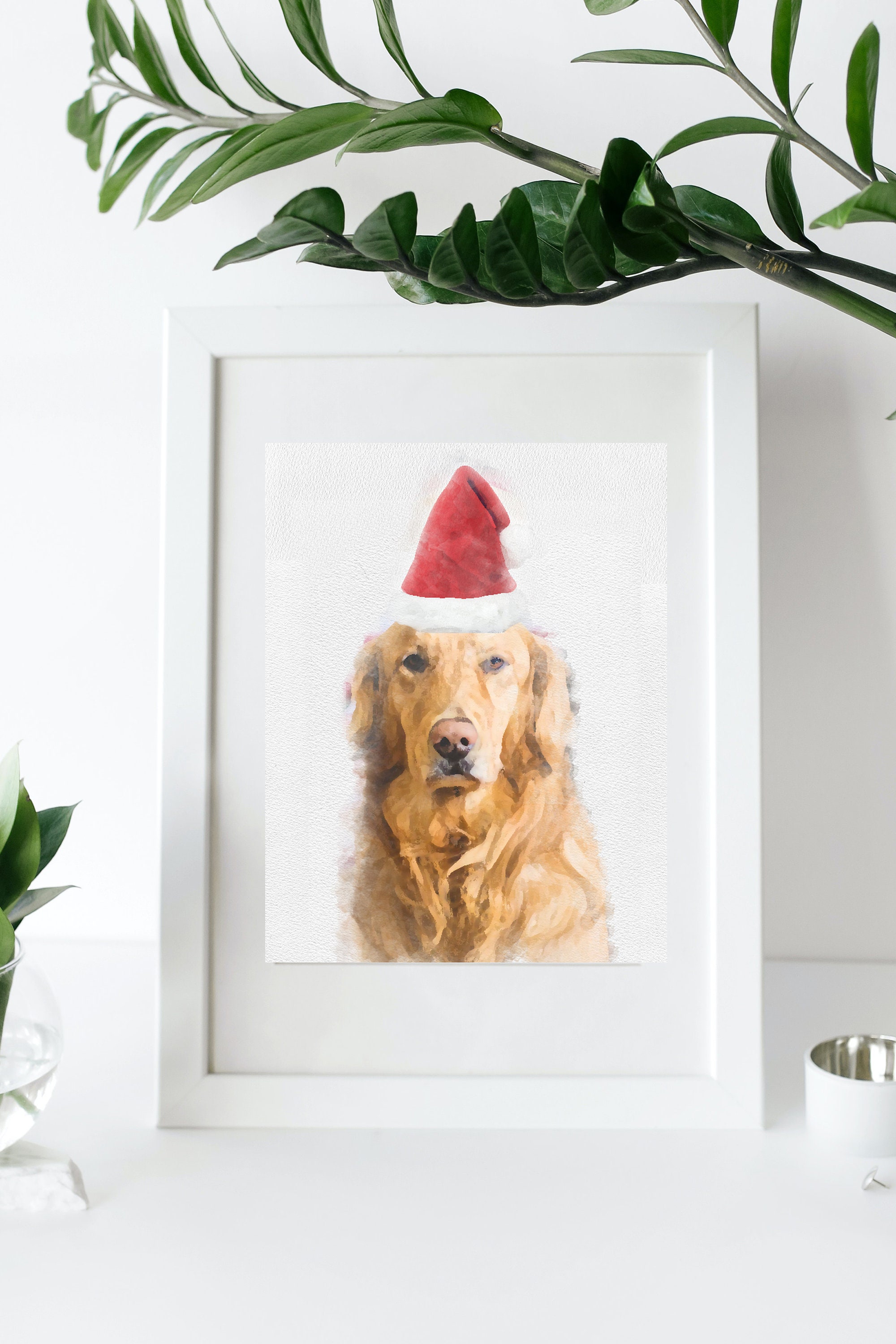 Golden Retriever Santa Hat Christmas Dog Watercolor Digital Artwork ...