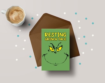 Resting Grinch Face Christmas Cards 5 Pack Funny Holiday Greeting Cards ...