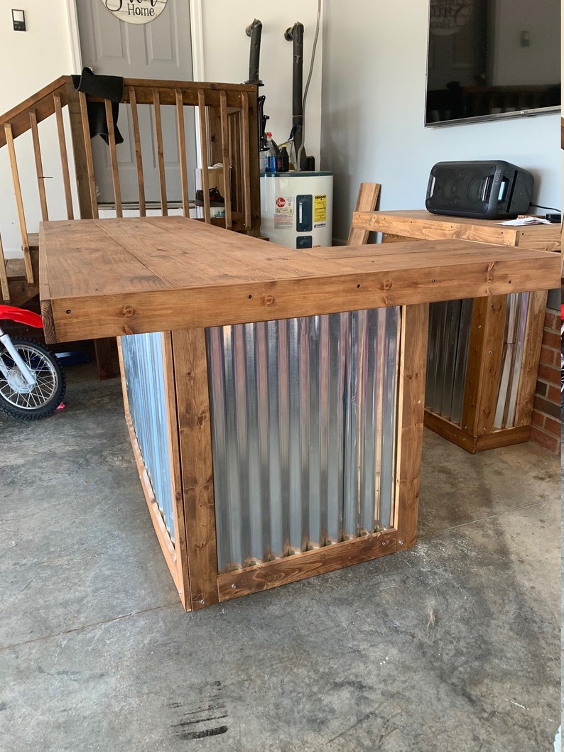 Rustic L-shaped Wood Mancave/patio Bar - Corrugated Metal - Etsy