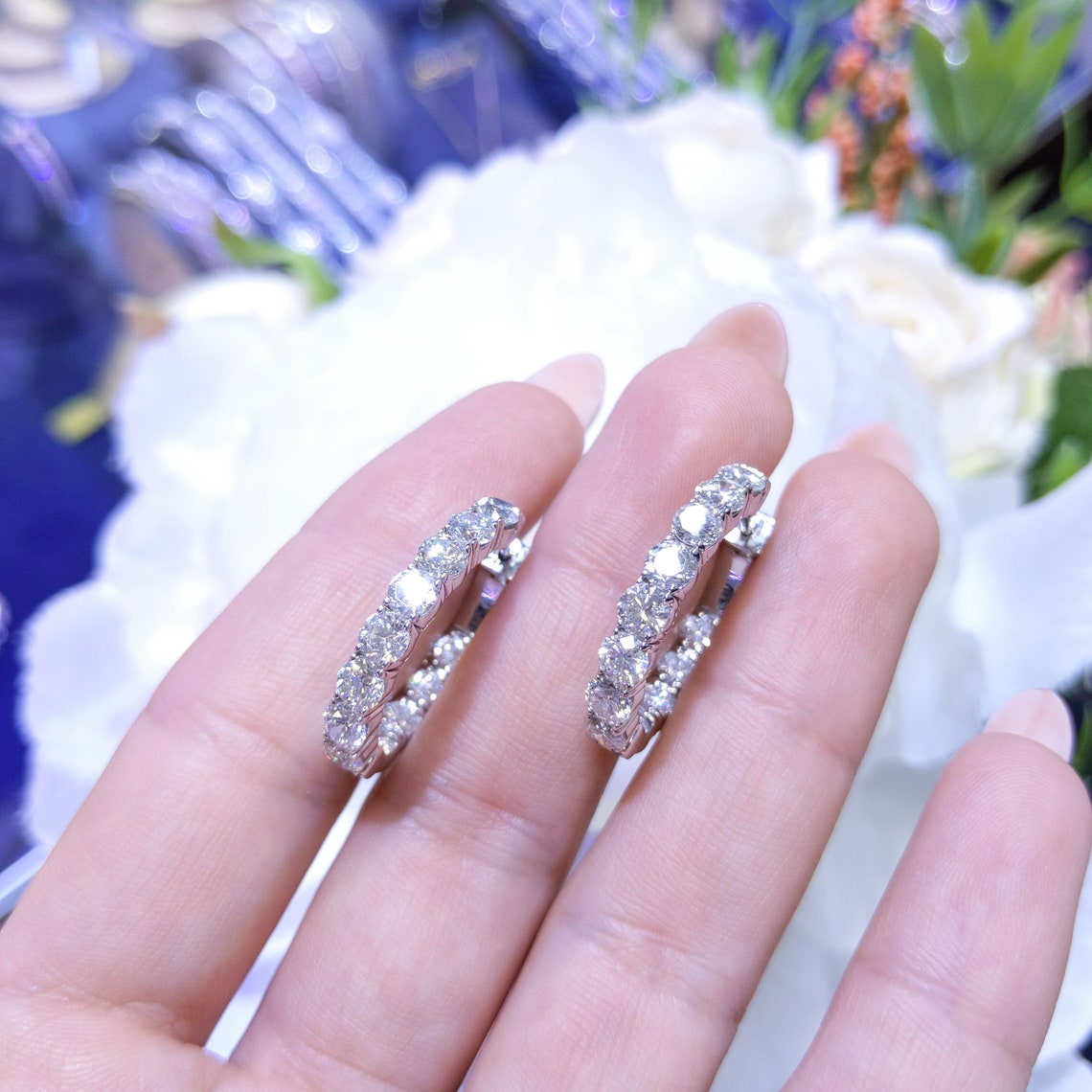 Inside-out 4.10ct Diamond Hoop Earrings - Etsy