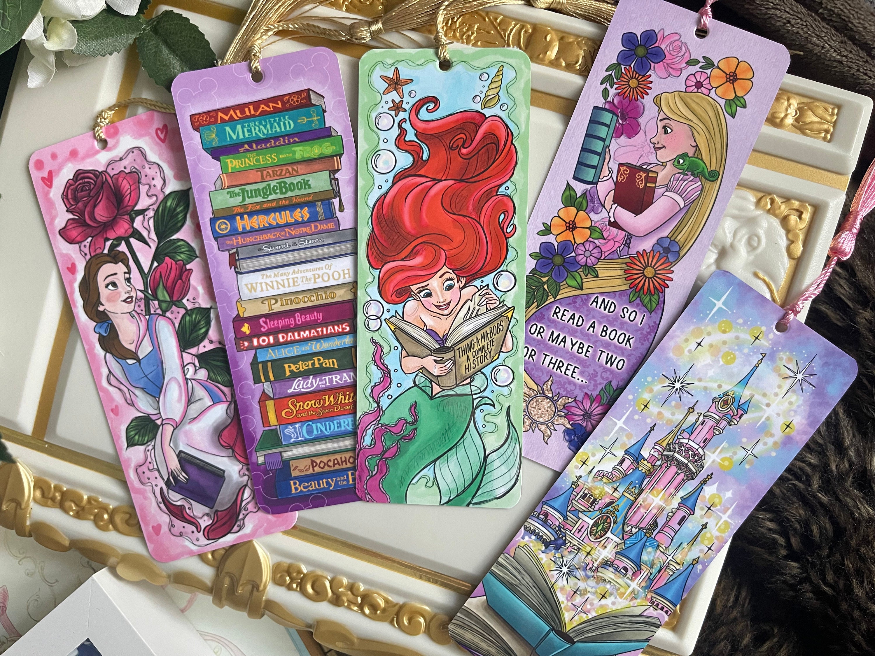 Disney Classic Films Stack of Books Double Sided Bookmark With Gold ...