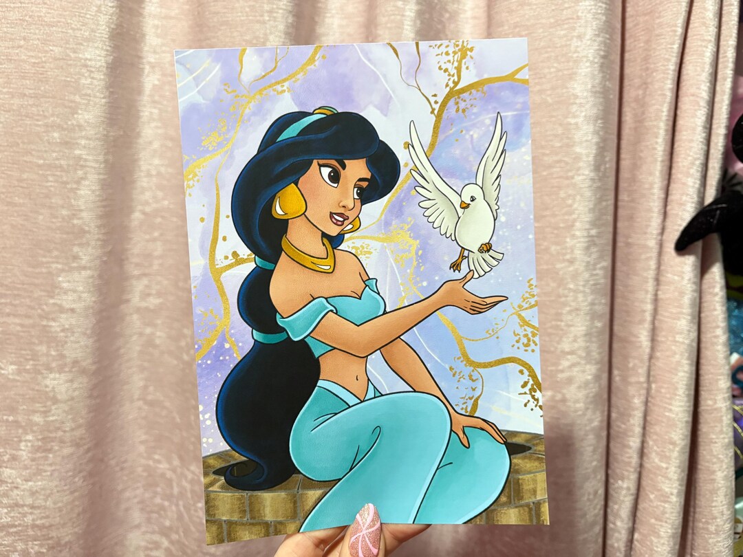 A4 Disney Princess Art Print Jasmine and Little White Bird - Etsy