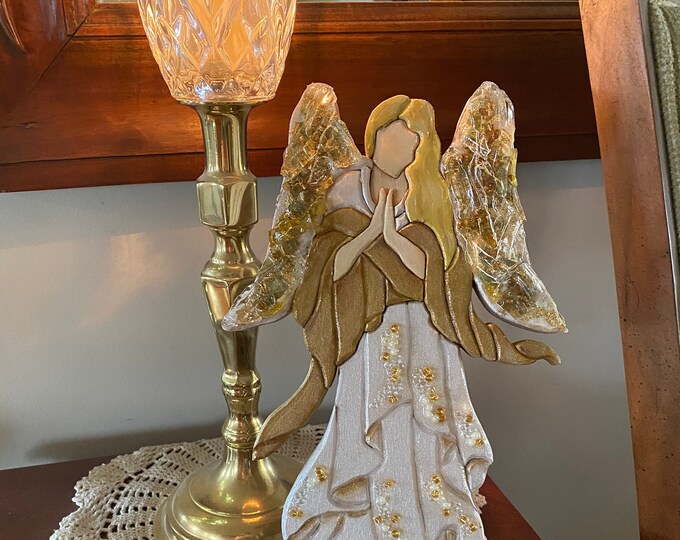 Golden Angel, Angel Mantel Decor, Recycled Glass and Resin Art ...