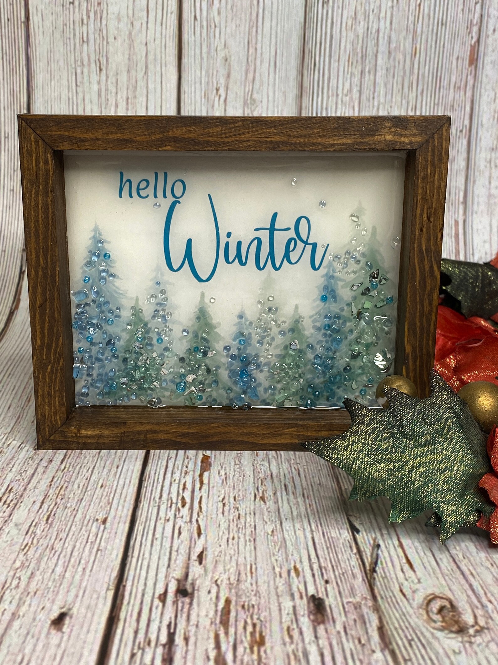 Hello Winter Decor Glass and Resin Art Winter Mantel Decor - Etsy