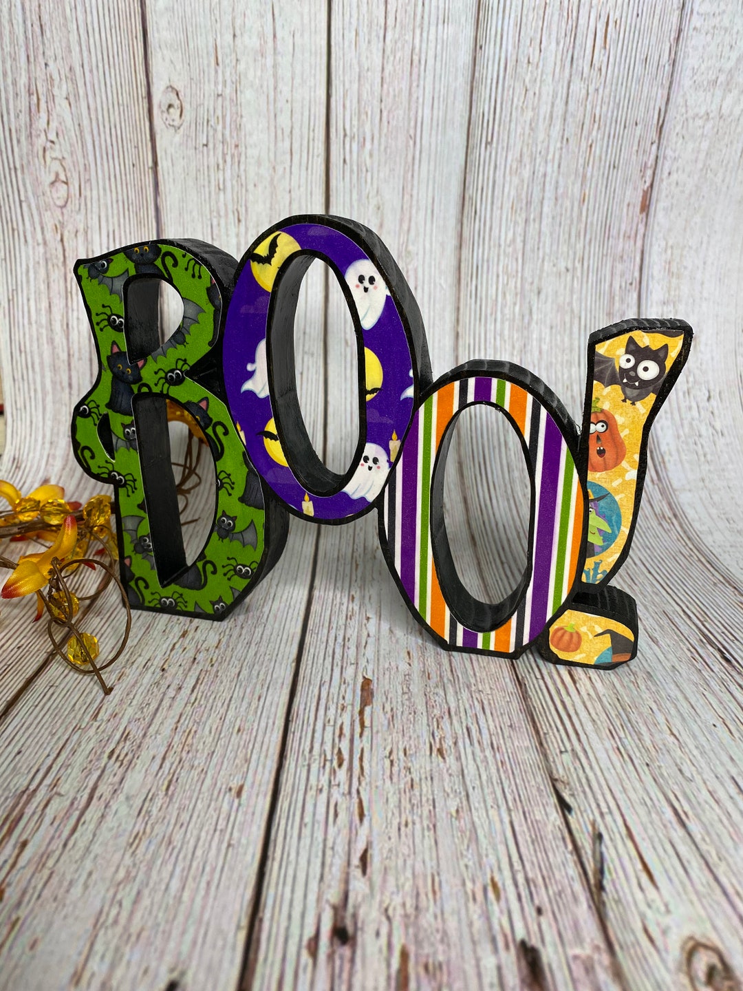 Boo Wooden Halloween Shelf Sitter for Mantel Ghost Decor Wooden Boo ...