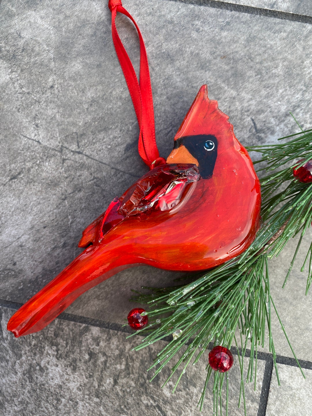 Cardinal Ornament, Wood Cardinal, Glass and Resin Cardinal, Handcut ...