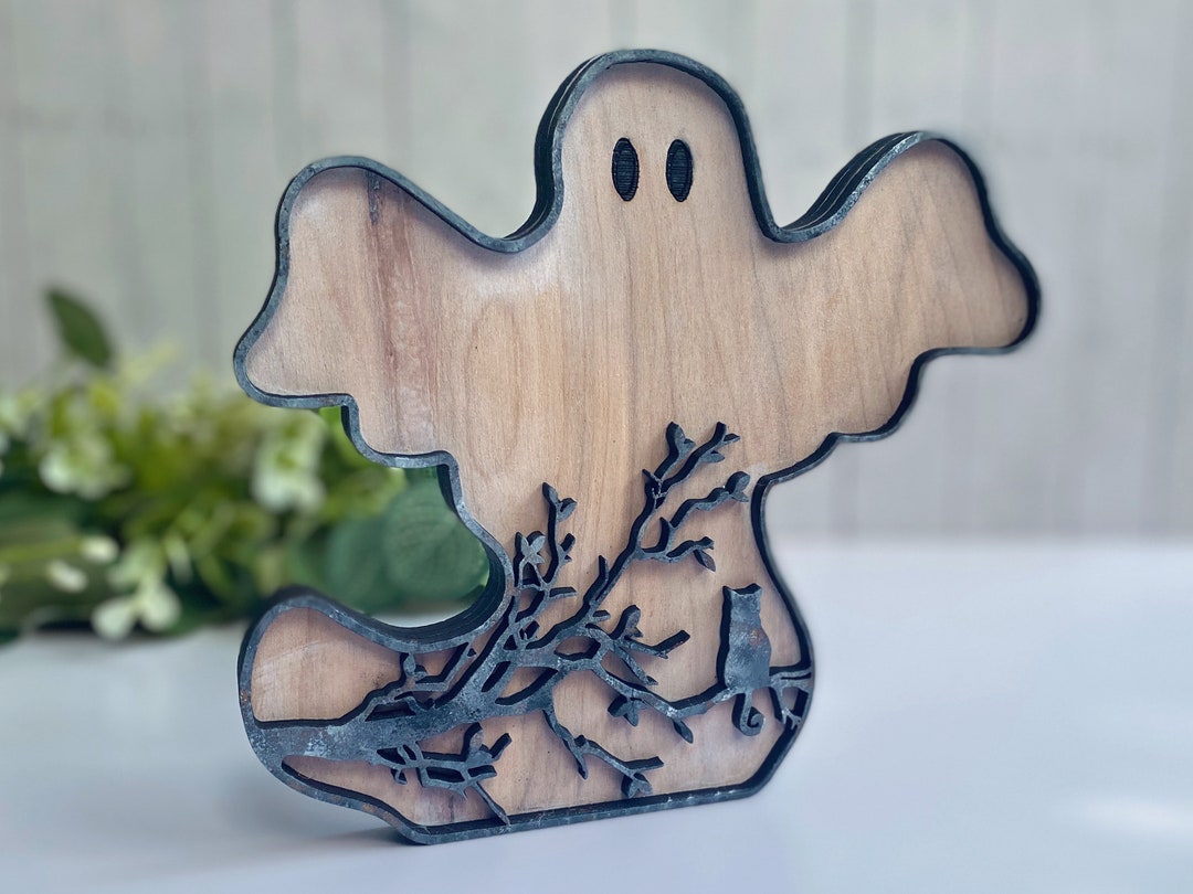 Ghost Wooden Cutout Halloween Shelf Sitter for Mantel Ghost Decor ...
