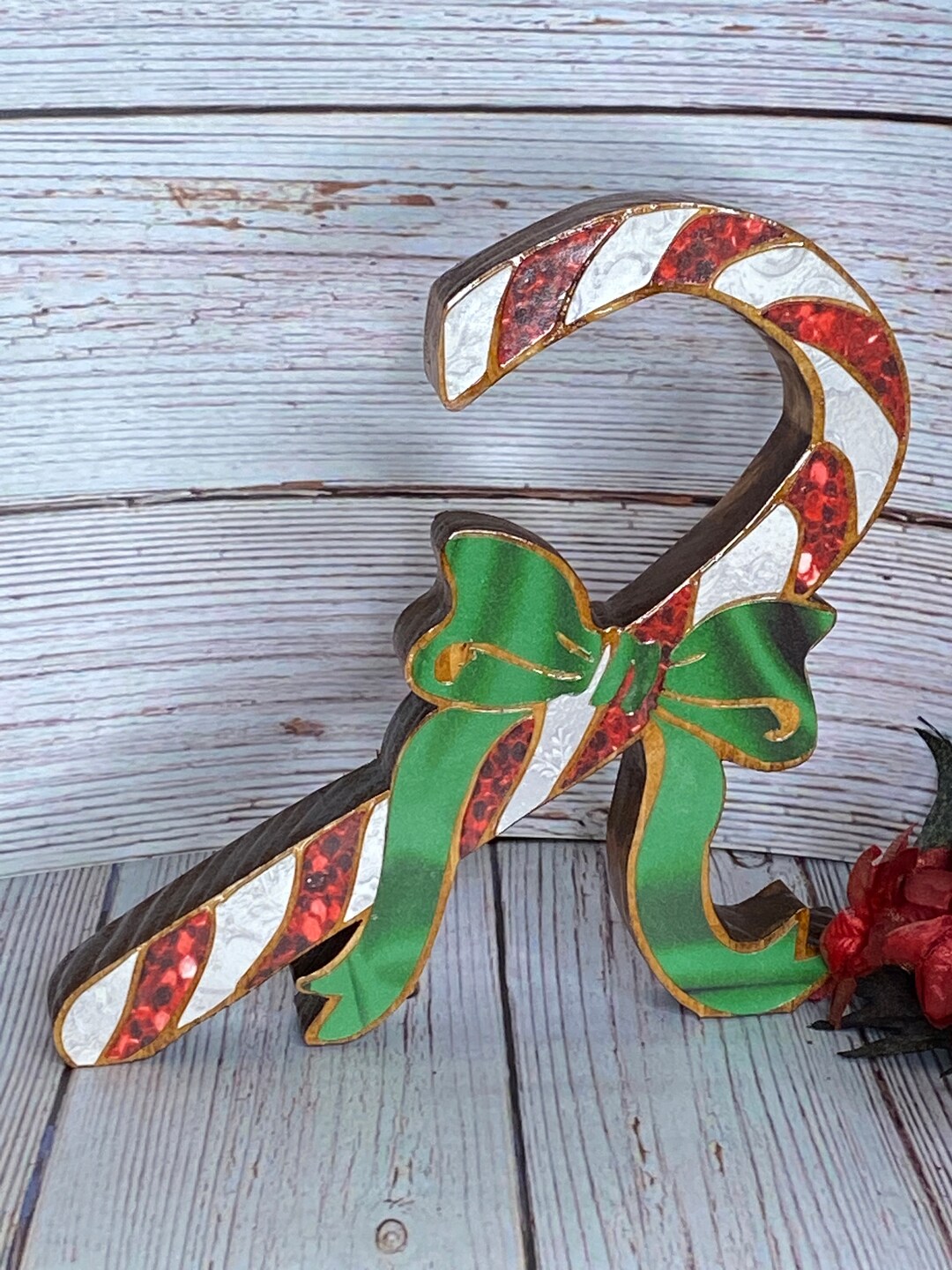 Candy Cane Wood Cutout, Christmas Wood Decor, Tiered Tray Decor, Shelf ...